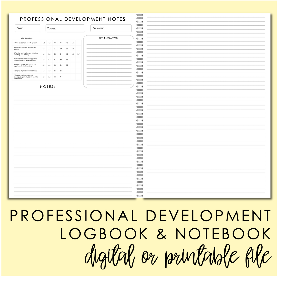 Professional Development Log & Meetings Notebook PRINTABLE - DIGITAL D ...