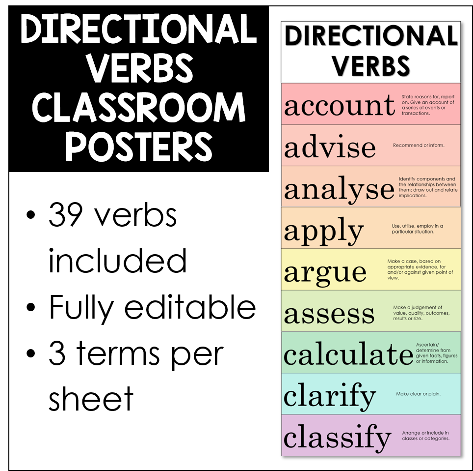 Directional Verbs Poster Set *EDITABLE* – House of Humanities